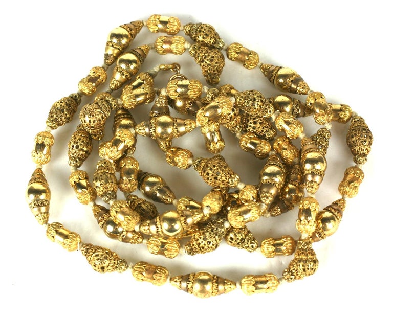Coco Chanel Gilt Filigree Bead Long Necklace, Goossens For Sale at 1stDibs