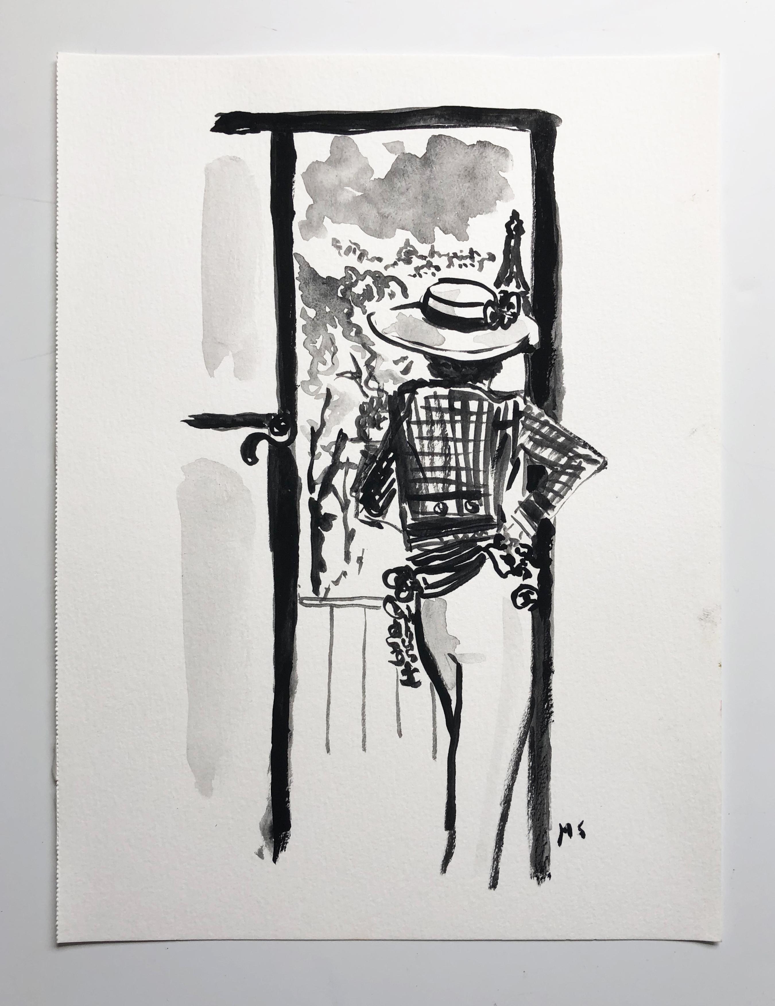Coco Chanel Portrait in Paris, Watercolor fashion illustration on ...
