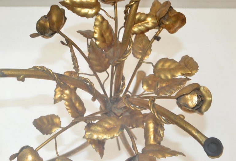 Coco Chanel Style Round Drink Table Gilt Iron Sheaf of Roses Glass Top ...