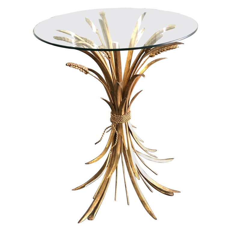 Coco Chanel Wheat Sheaf Gilded Metal Glass Top Side Table at 1stDibs