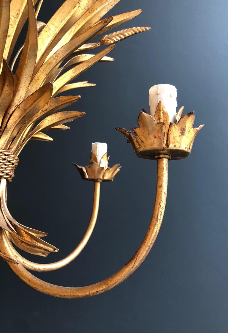 Coco Channel Wheat Gilt Metal Chandelier For Sale at 1stDibs