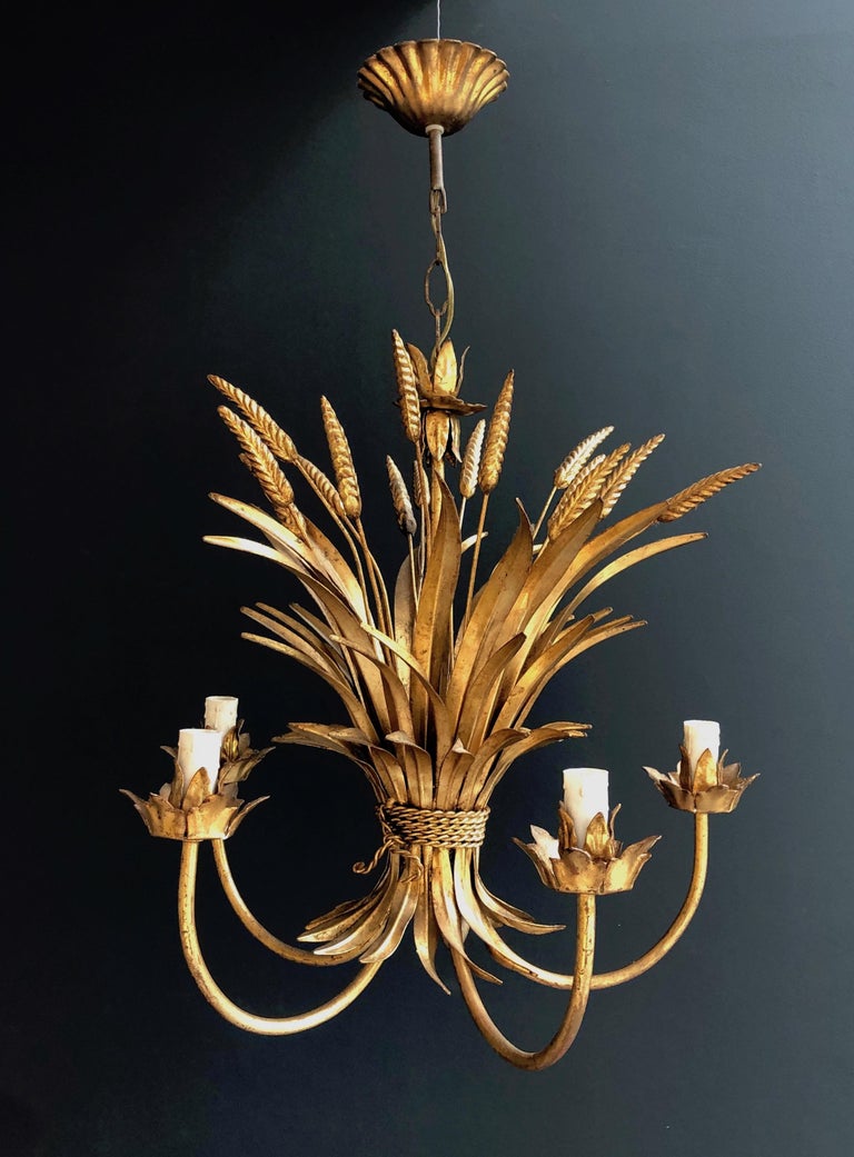 Coco Channel Wheat Gilt Metal Chandelier For Sale at 1stDibs
