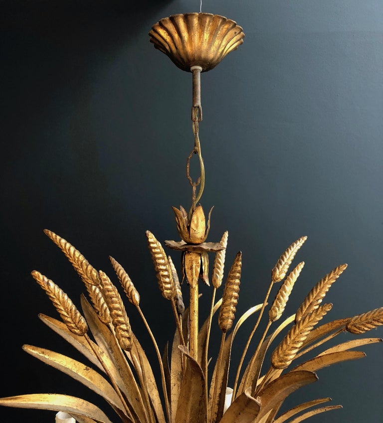 Coco Channel Wheat Gilt Metal Chandelier For Sale at 1stDibs