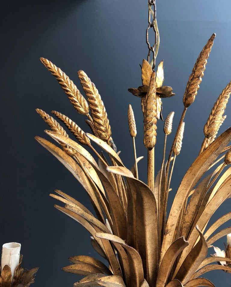 Coco Channel Wheat Gilt Metal Chandelier For Sale at 1stDibs