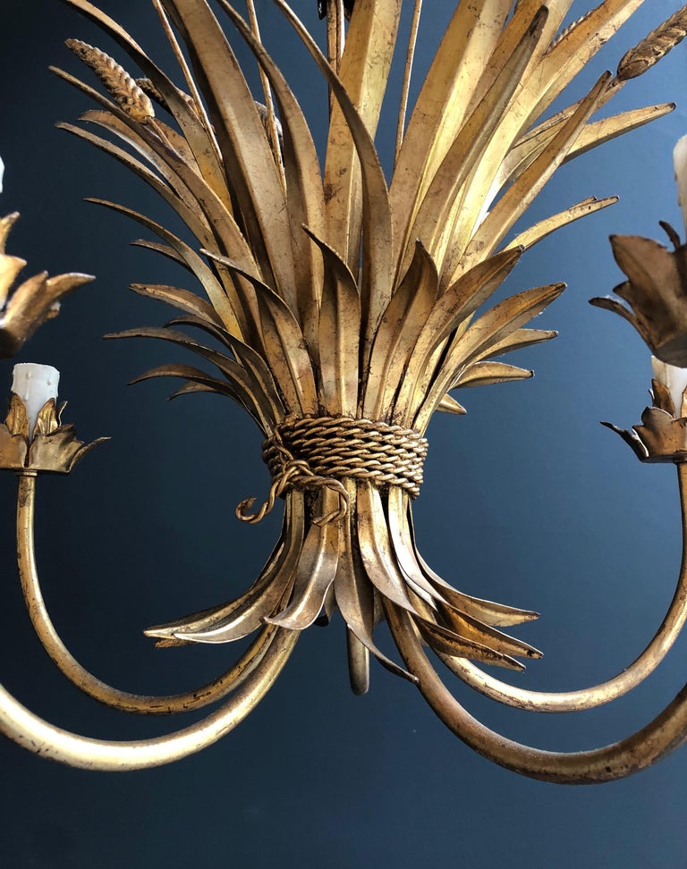 Coco Channel Wheat Gilt Metal Chandelier For Sale at 1stDibs