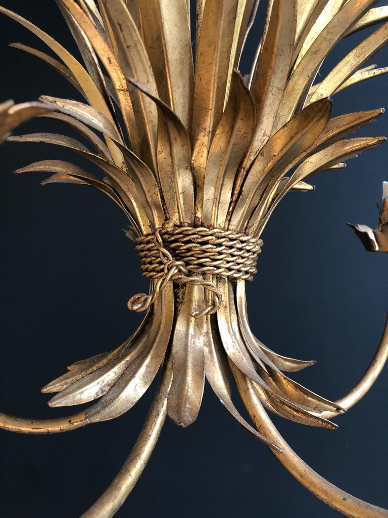 Coco Channel Wheat Gilt Metal Chandelier For Sale at 1stDibs