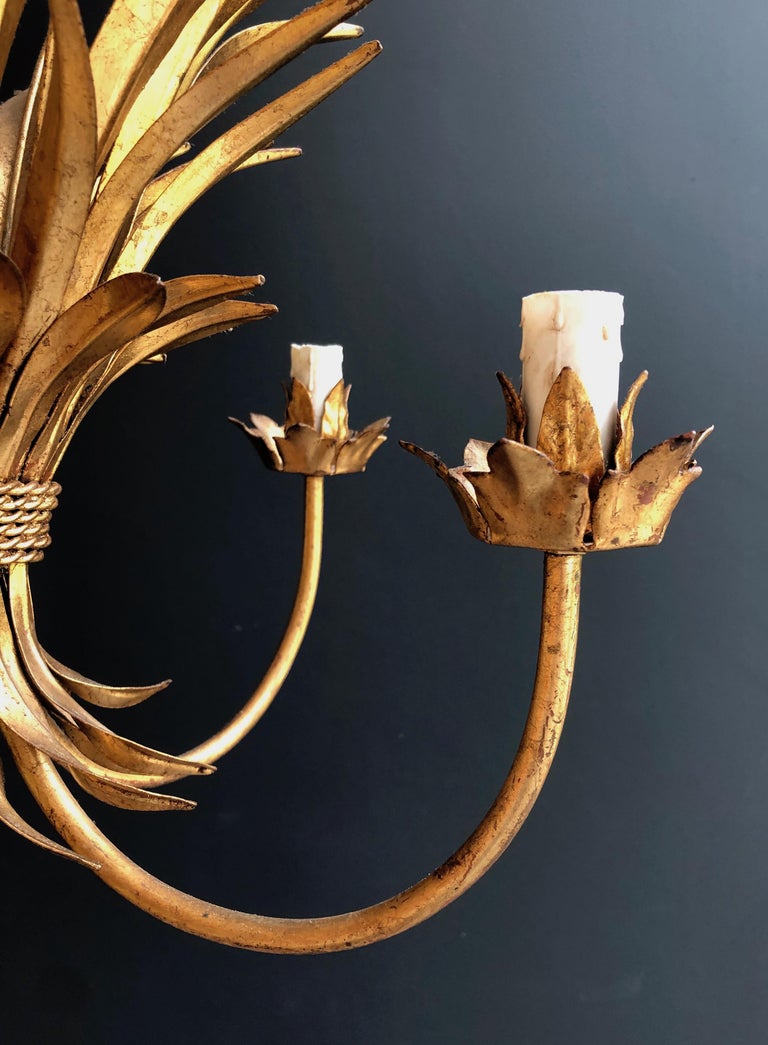 Coco Channel Wheat Gilt Metal Chandelier For Sale at 1stDibs