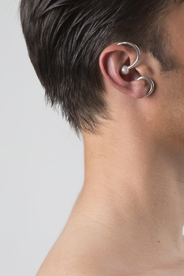 Coco Pearl Silver Ear Cuff For Sale at 1stDibs