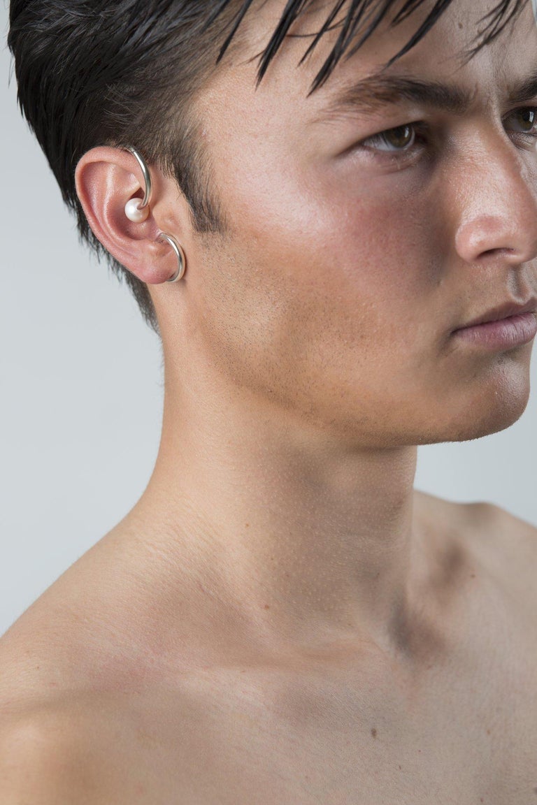 Coco Pearl Silver Ear Cuff For Sale at 1stDibs