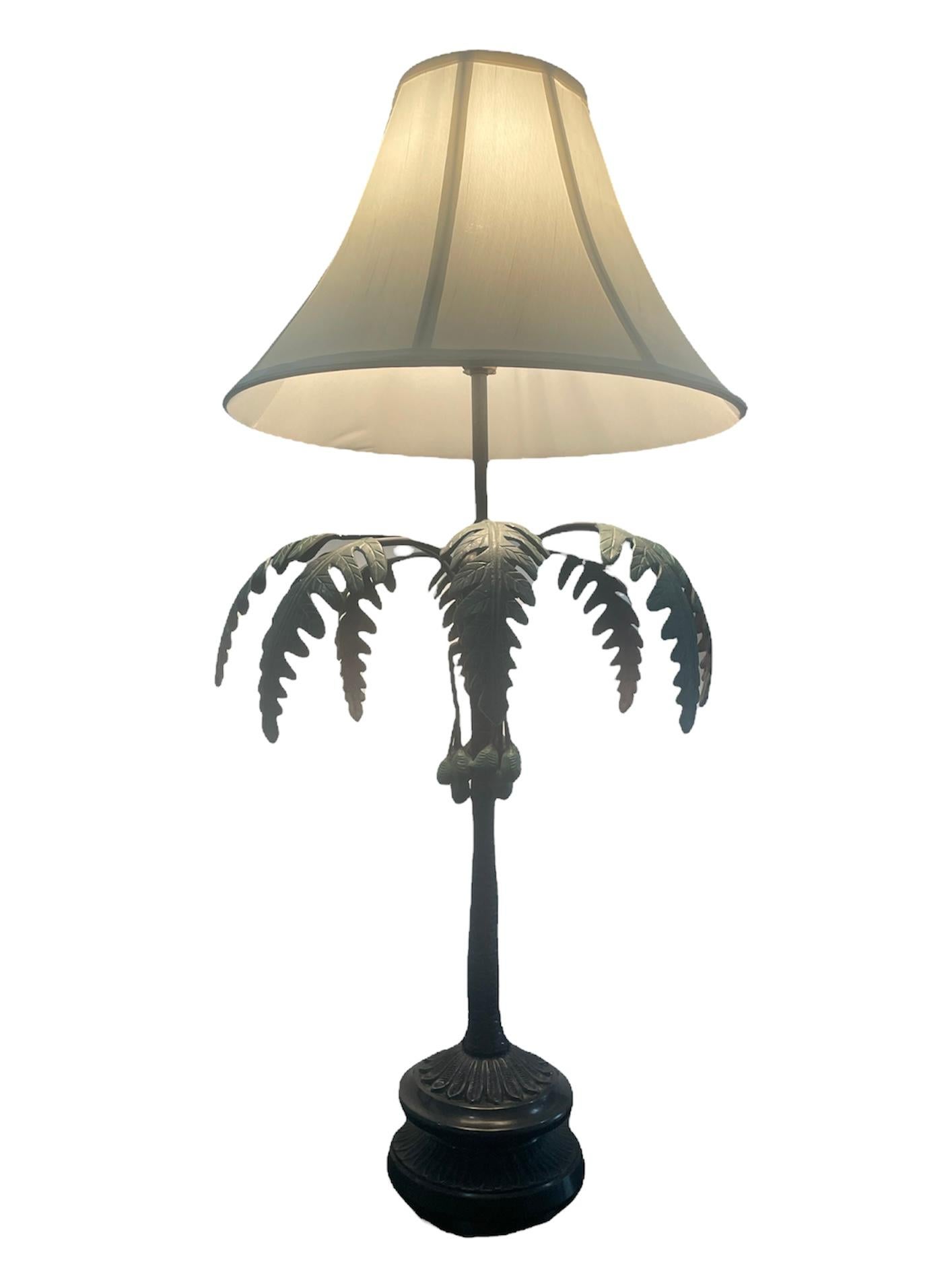 Coconut Tree Bronze and Painted Tall Table Lamps For Sale at 1stDibs