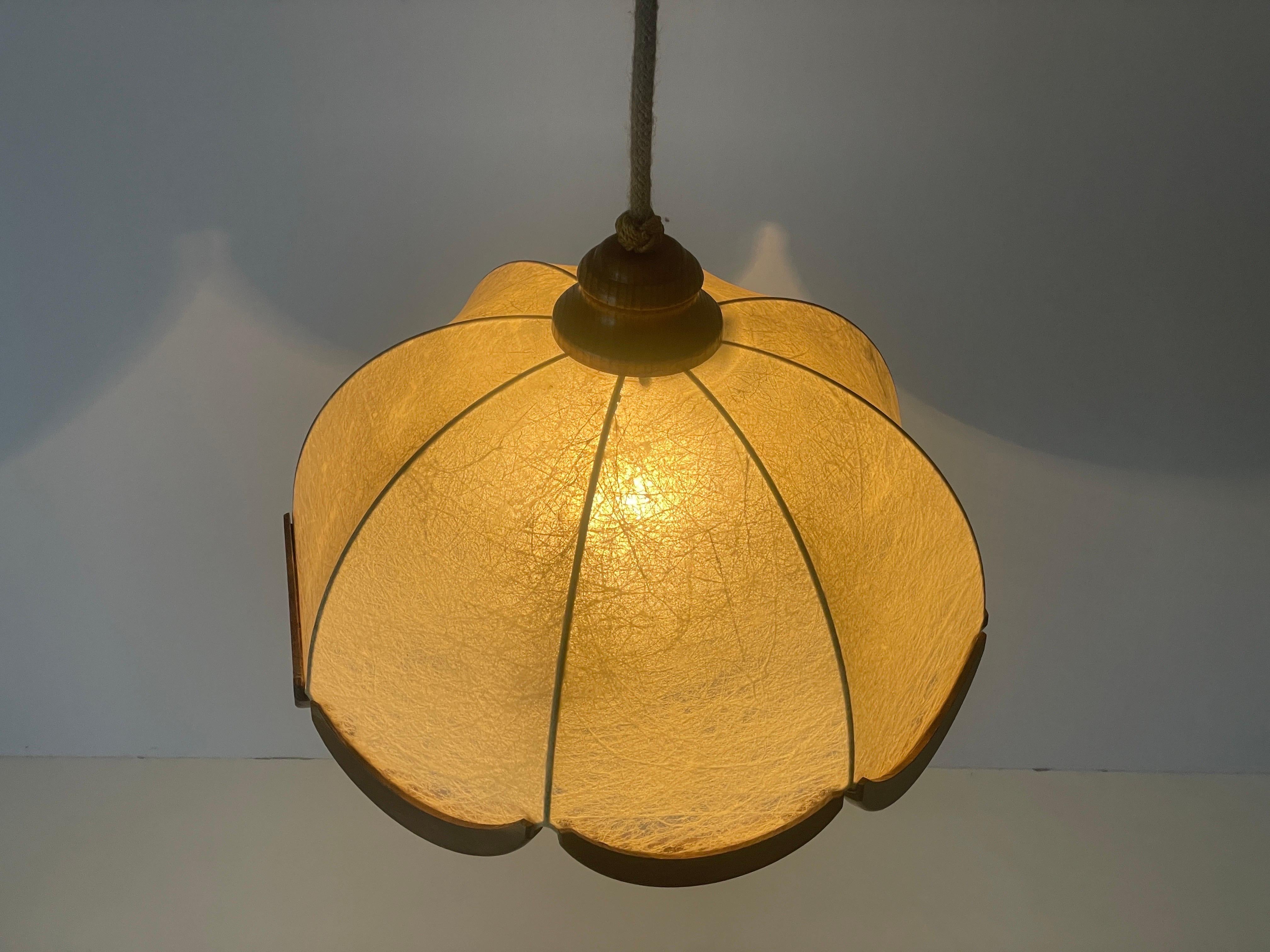 Cocoon Flower Design Pendant Lamp with Wood Details, 1960s, Germany For ...