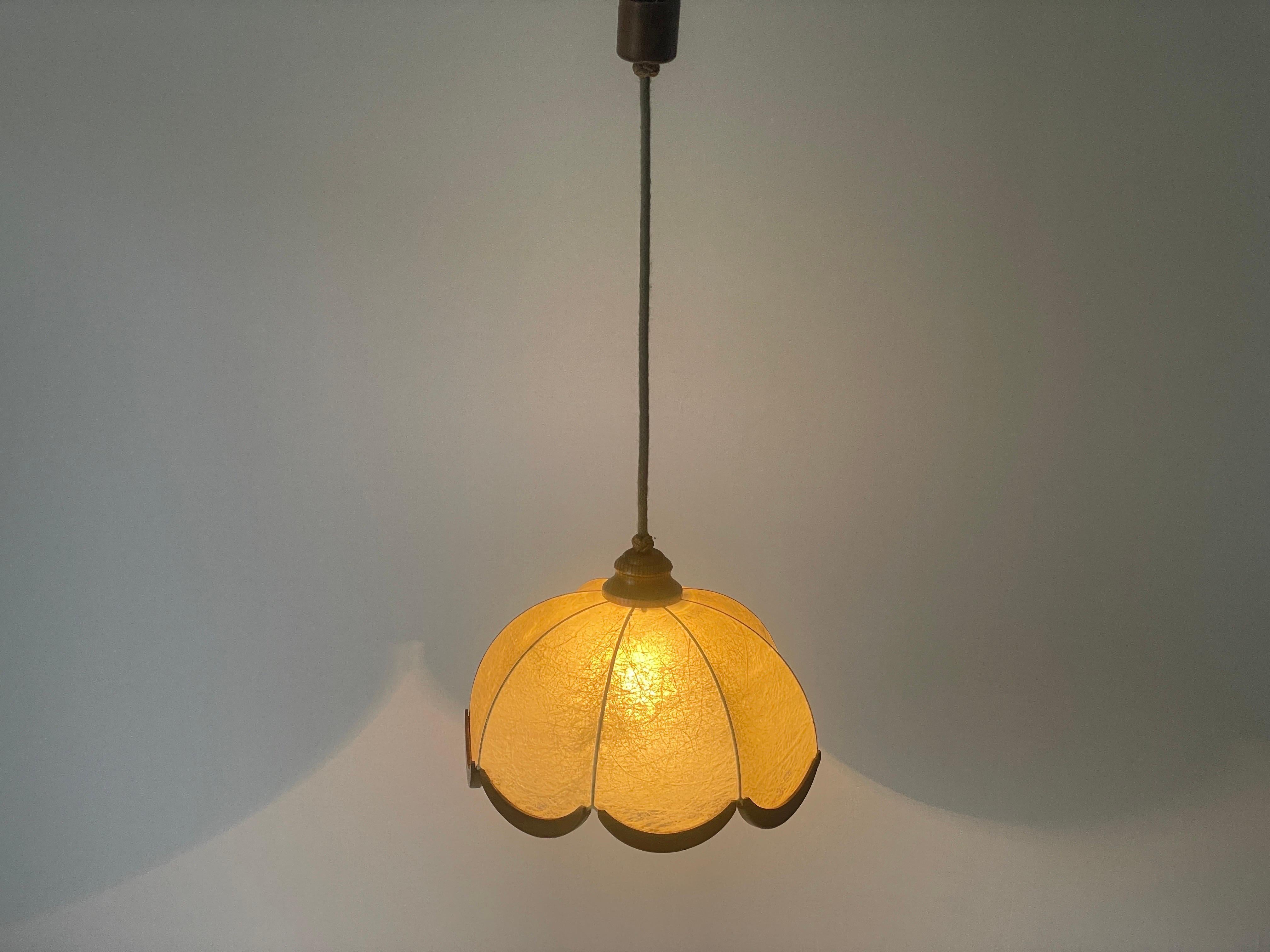 Cocoon Flower Design Pendant Lamp with Wood Details, 1960s, Germany For ...