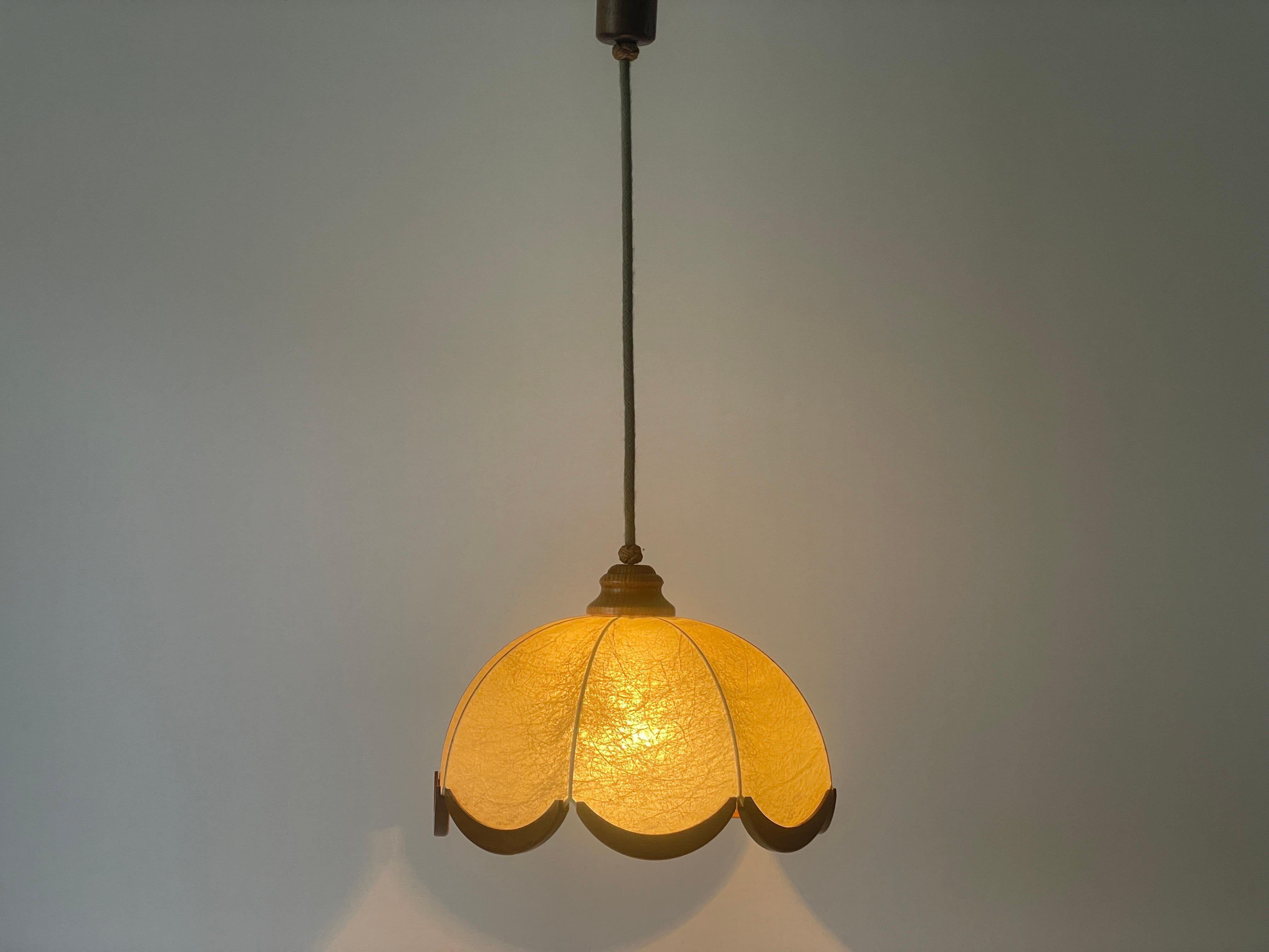 Cocoon Flower Design Pendant Lamp with Wood Details, 1960s, Germany For ...
