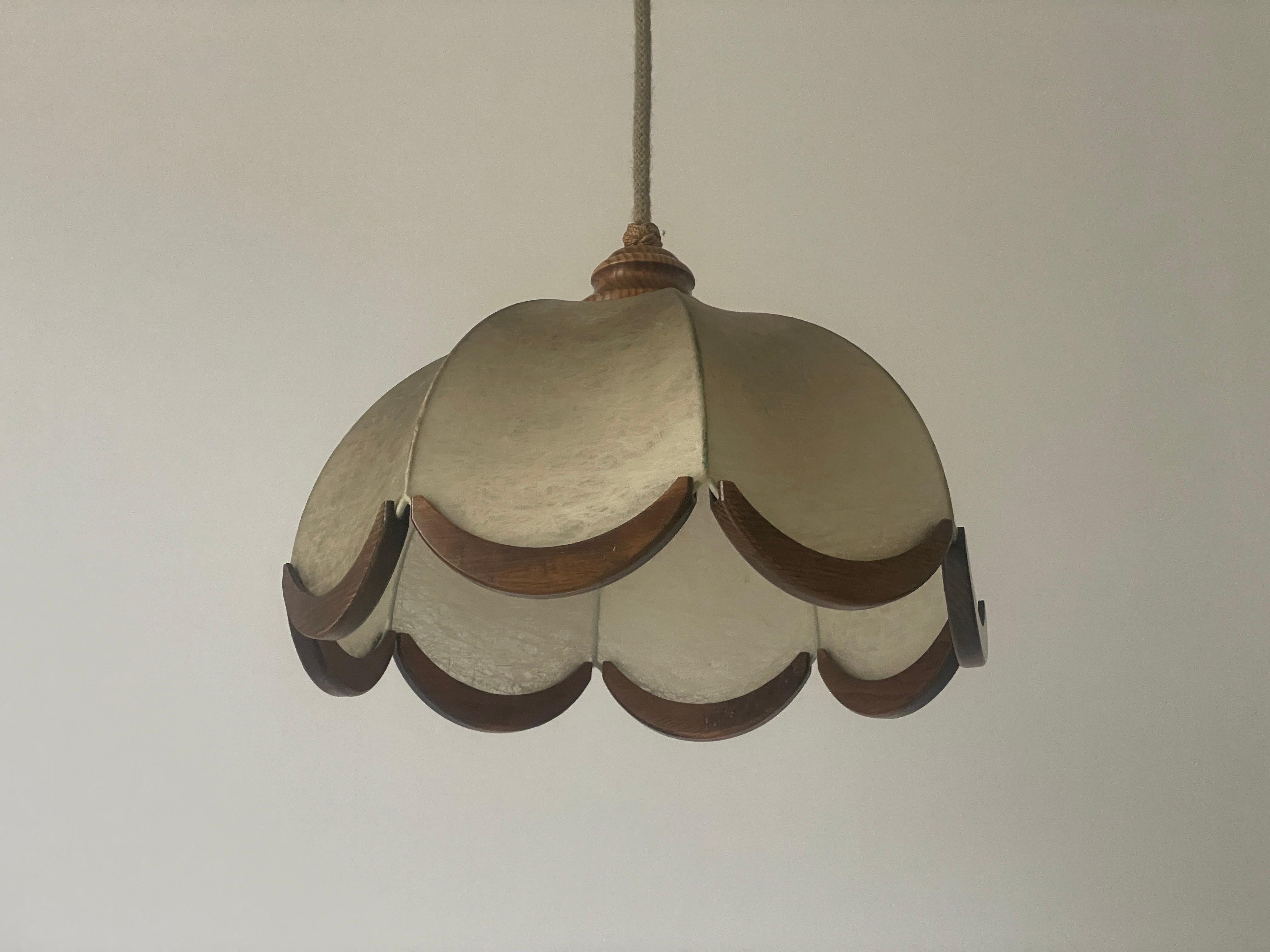 Cocoon Flower Design Pendant Lamp with Wood Details, 1960s, Germany For ...