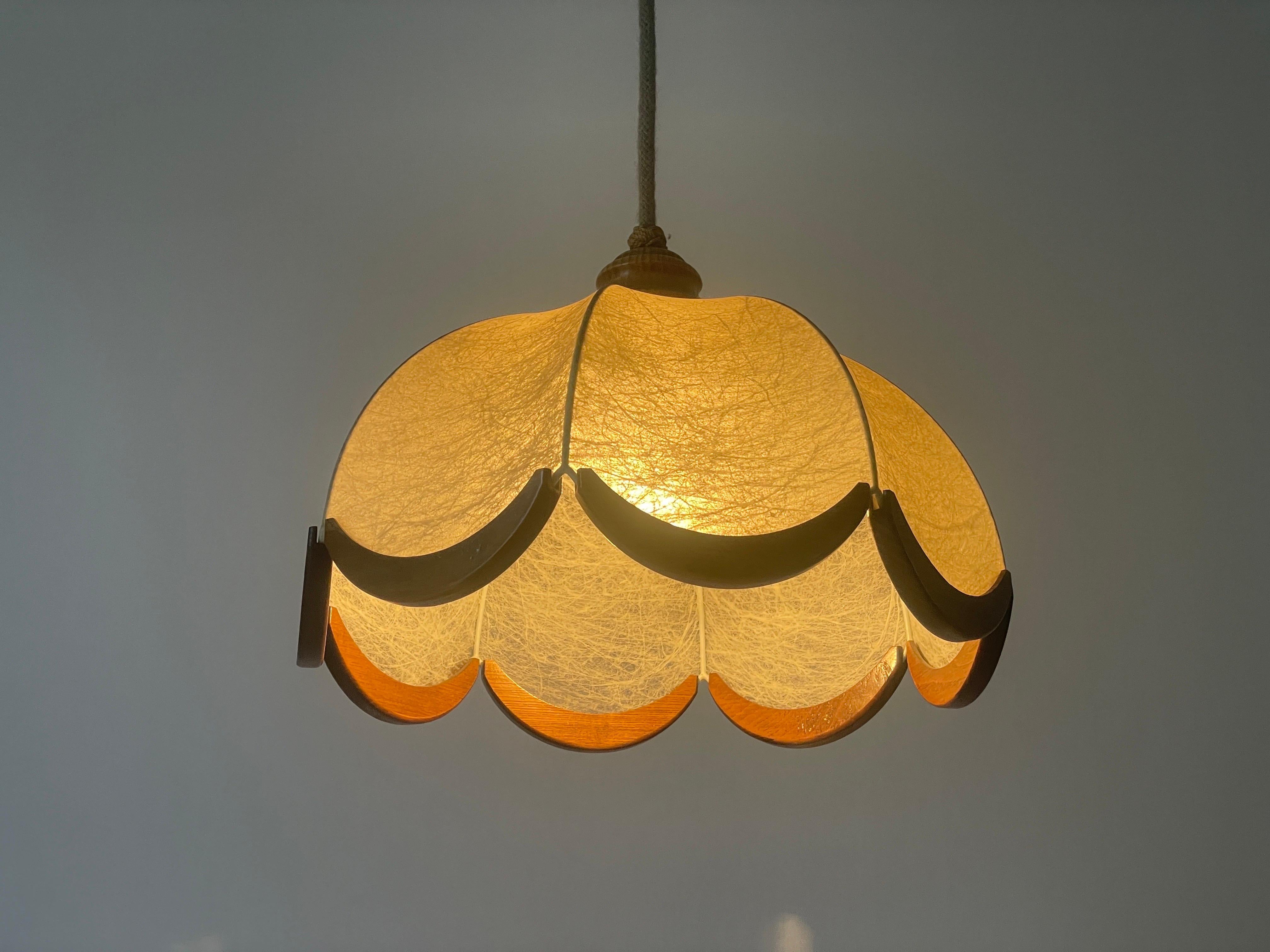Cocoon Flower Design Pendant Lamp with Wood Details, 1960s, Germany For ...