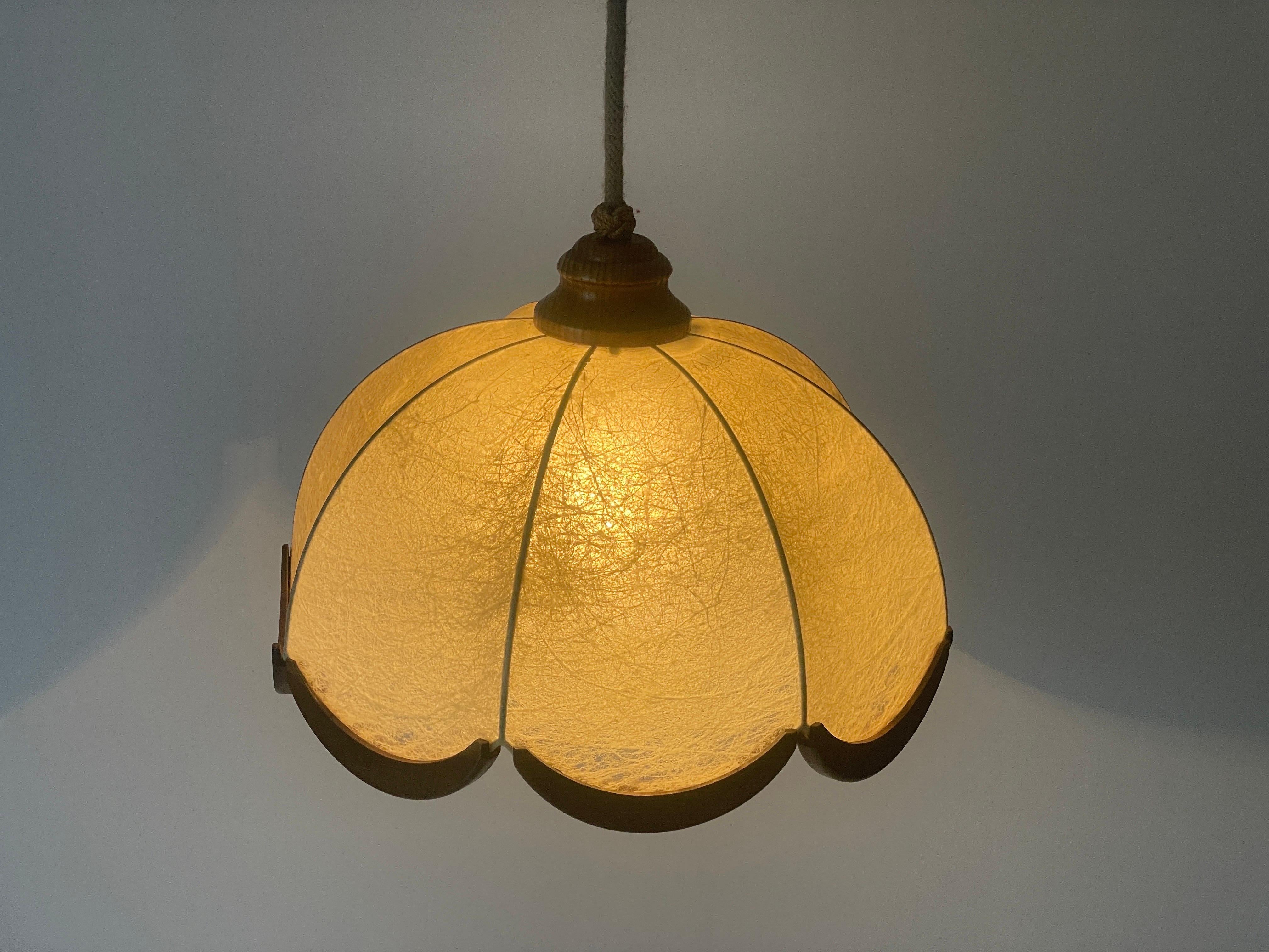 Cocoon Flower Design Pendant Lamp with Wood Details, 1960s, Germany For ...