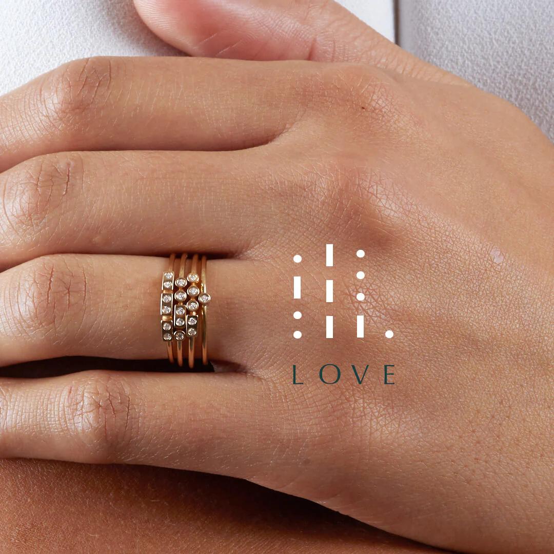 Customizable codebyEdge Morse code LOVE Rings (Mayfair) - 18ct Gold Set ...