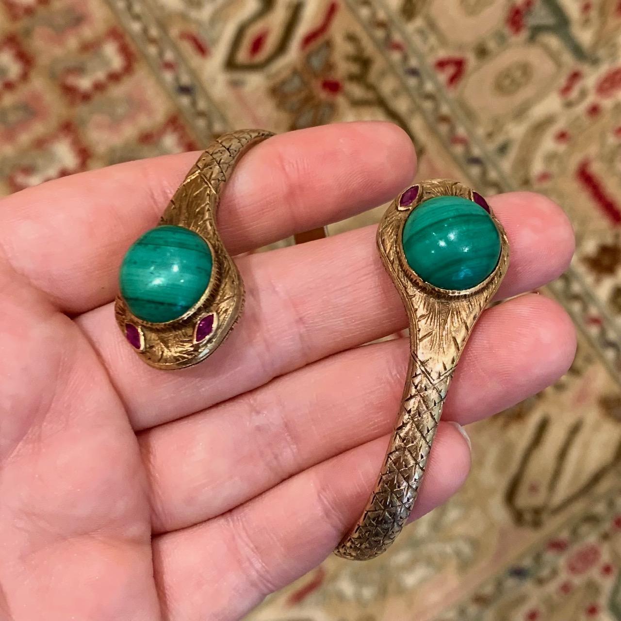 Atillio Codogonato Malachite, Ruby and Gold Snake Bracelet For Sale at ...