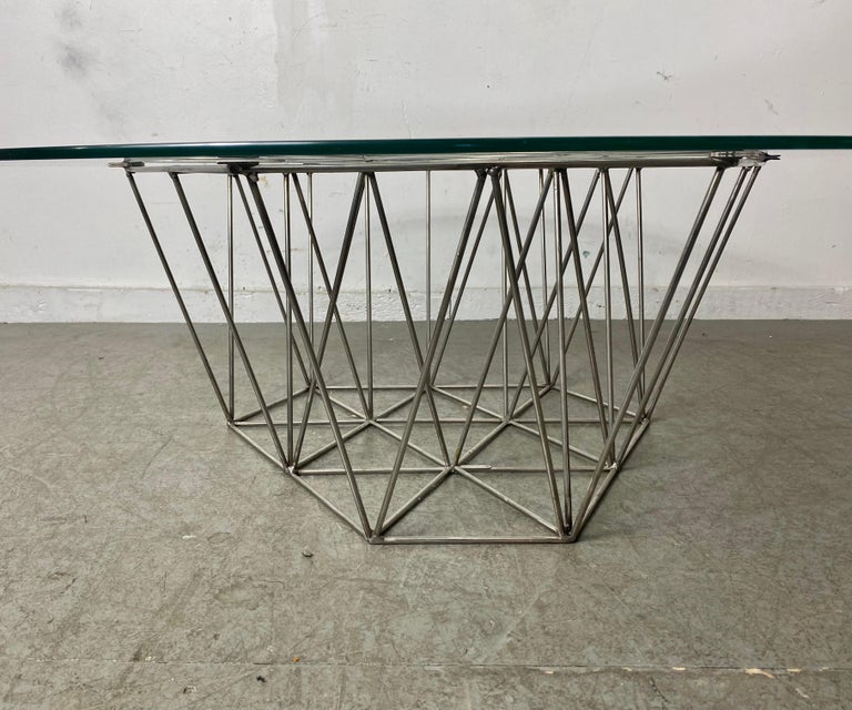 Coffee / Cocktail Table, Geometric Welded Steel and Glass Sculpture by ...