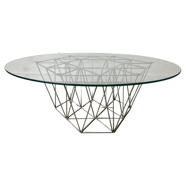 Coffee / Cocktail Table, Geometric Welded Steel and Glass Sculpture by ...
