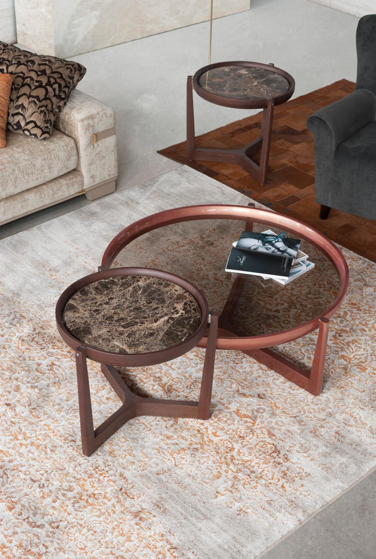 Coffee Table Matt Dark Oak with Marble or Glass Top Ø 44,9 in. Large ...
