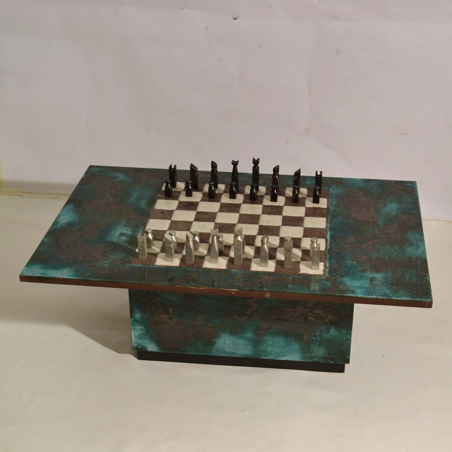 Coffee Table and Chess Table Hand Sculpted in Ceramic For Sale at 1stDibs