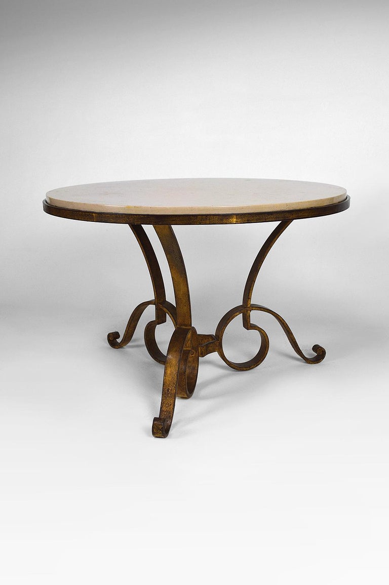 Coffee Table by Raymond Subes in Marble and Gilded Wrought Iron, circa ...