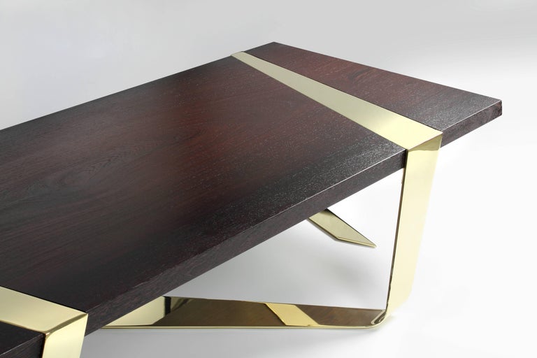 Coffee or Center Table Geometric Shape Solid Wood Mirror Brass Gold ...