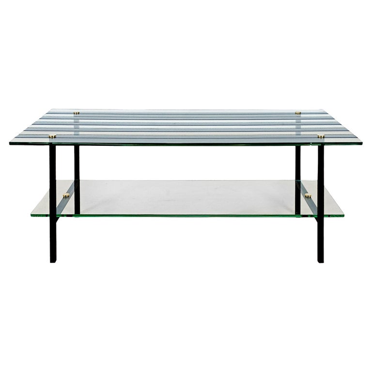 Mid-Century Modern Coffee Table With Steel Structure and Mirrored Glass ...