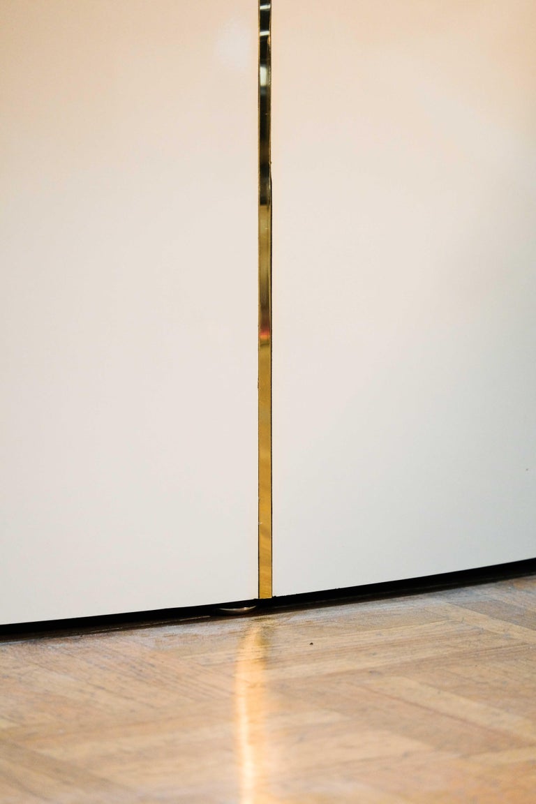 Coffee Table High Gloss Laminated Top Brass Tape Framed Black Pedestal ...