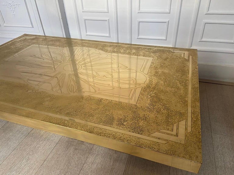Coffee Table in Engraved Brass, Belgium, 1970 at 1stDibs