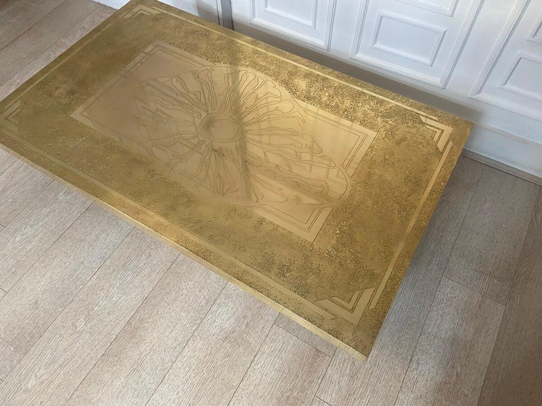 Coffee Table in Engraved Brass, Belgium, 1970 at 1stDibs