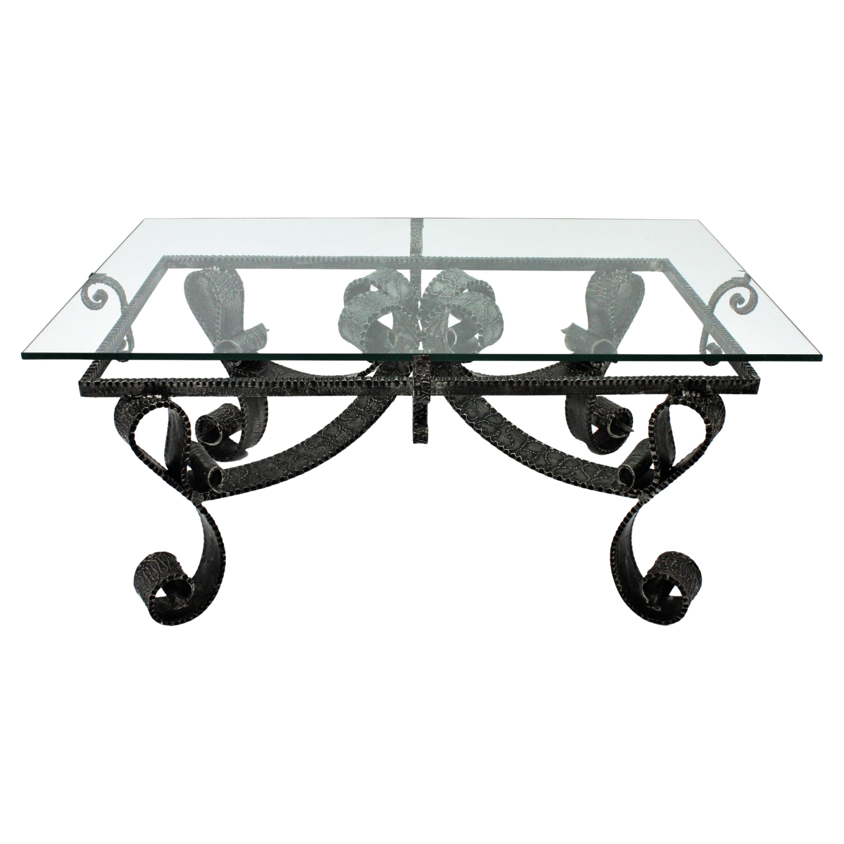 Mid Century Hand Forged Wrought Iron Brutalist Cocktail / Coffee Table ...