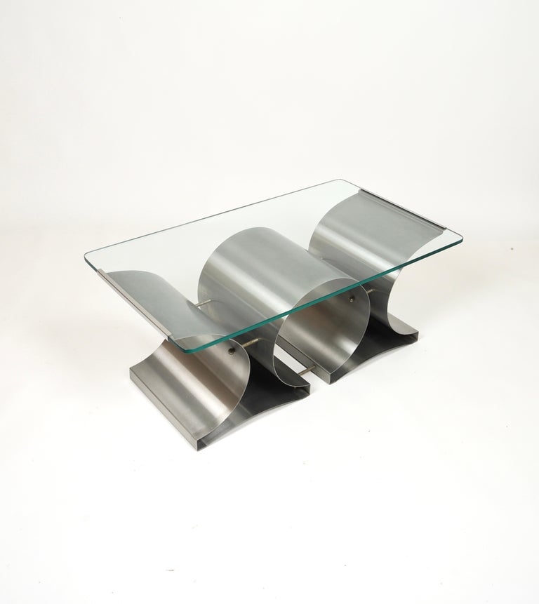 Coffee Table in Steel and Glass by Francois Monnet for Kappa, France ...
