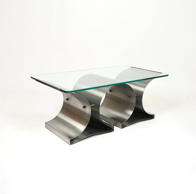Coffee Table in Steel and Glass by Francois Monnet for Kappa, France ...