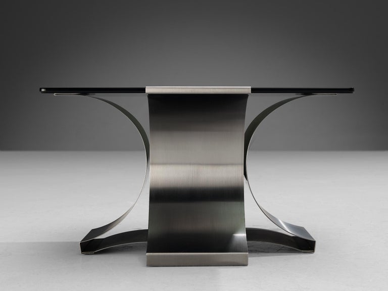Coffee Table in Steel Structure with Smoked Glass Top For Sale at 1stDibs