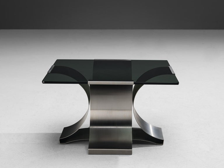 Coffee Table in Steel Structure with Smoked Glass Top For Sale at 1stDibs