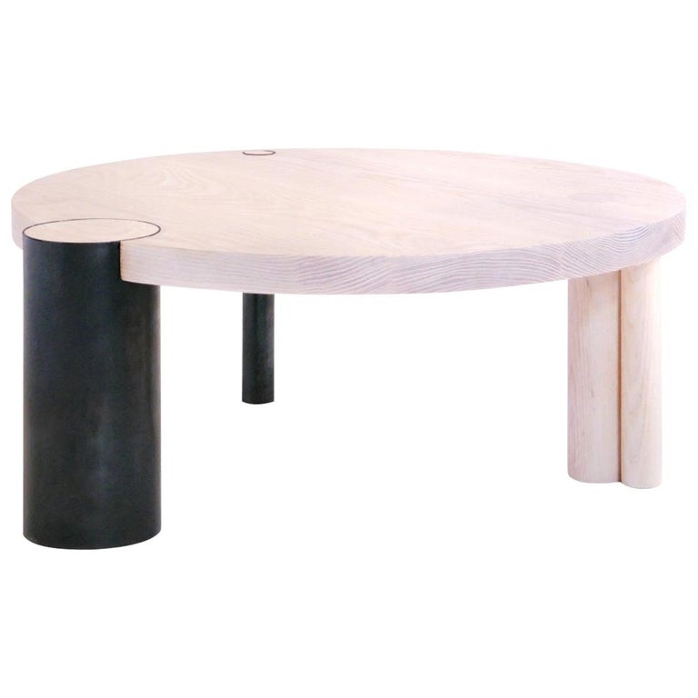 White Ash 48" Coffee Table with Blackened Steel Feature Leg by ...