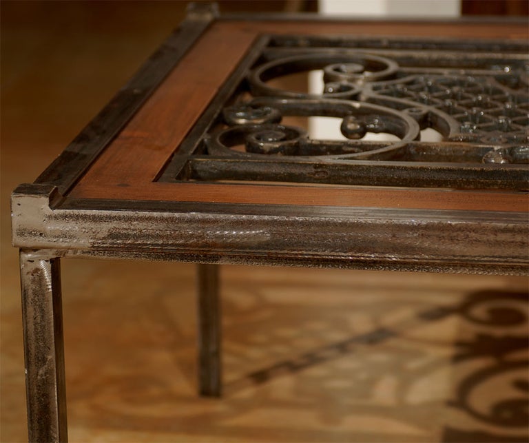 Coffee Table Made from 19th Century Iron Grill with Wood For Sale at ...