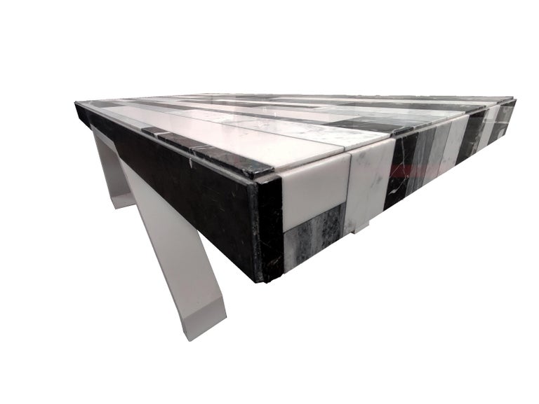 Coffee Table Marquetry Black and White Marble Portoro Krion White Legs ...