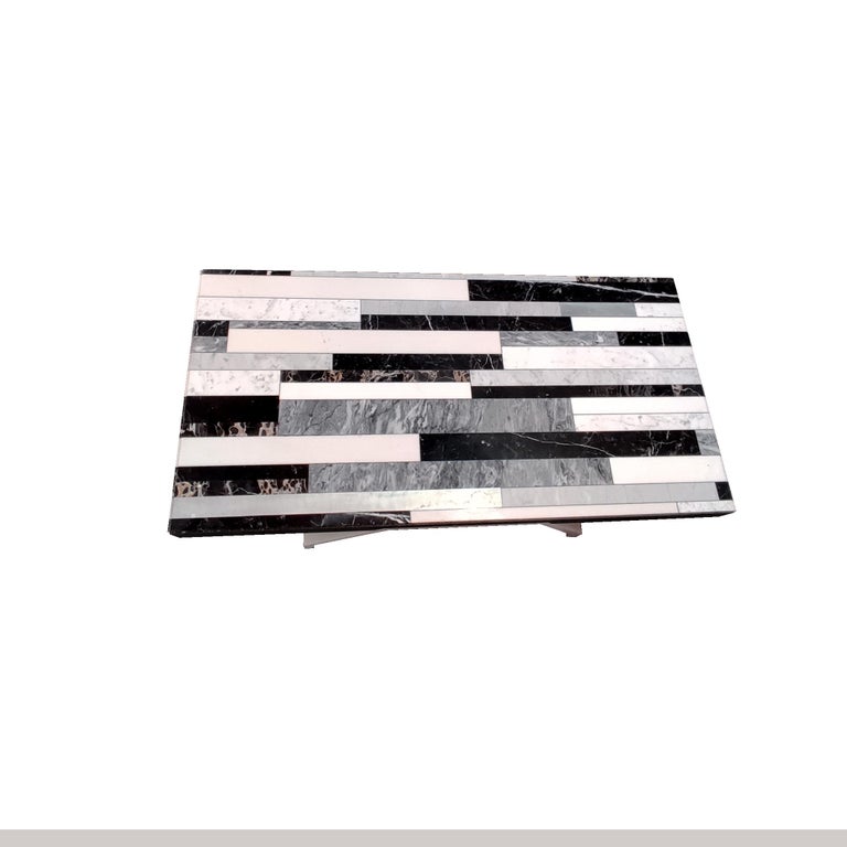 Coffee Table Marquetry Black and White Marble Portoro Krion White Legs ...