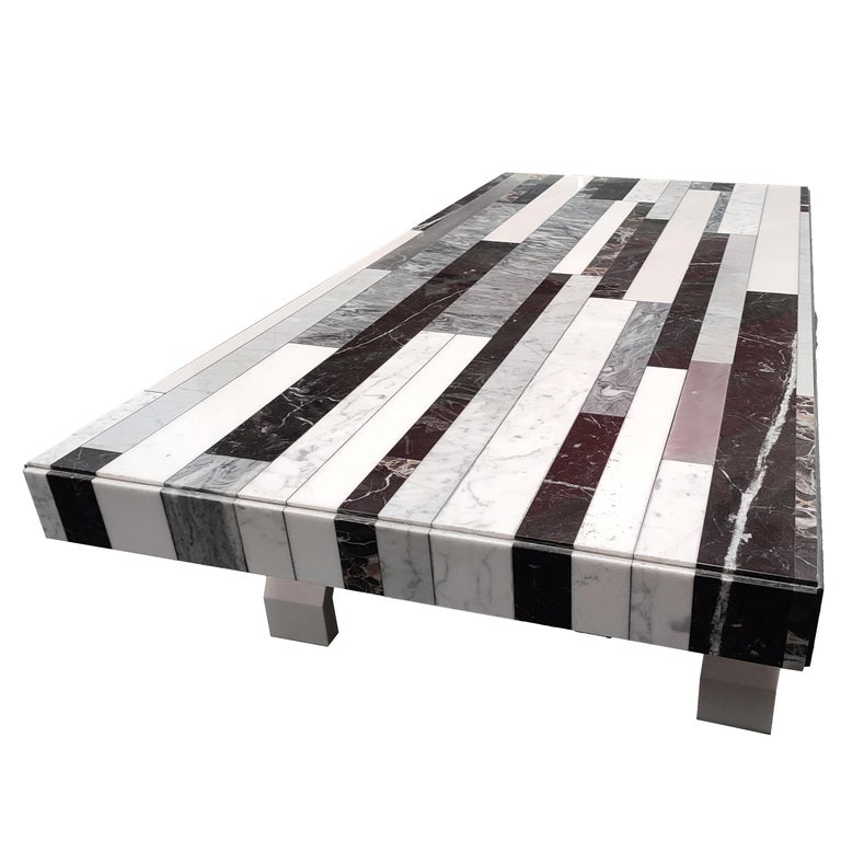 Coffee Table Marquetry Black and White Marble Portoro Krion White Legs ...