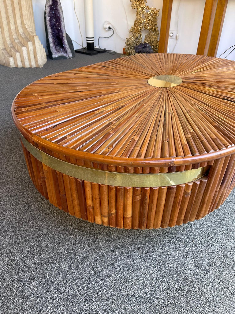 Coffee Table Rattan Malacca and Brass by Ferdinando Loffredo, Italy ...