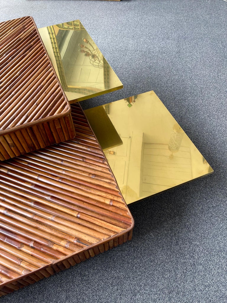 Coffee Table Rattan Malacca and Brass by Ferdinando Loffredo, Italy ...