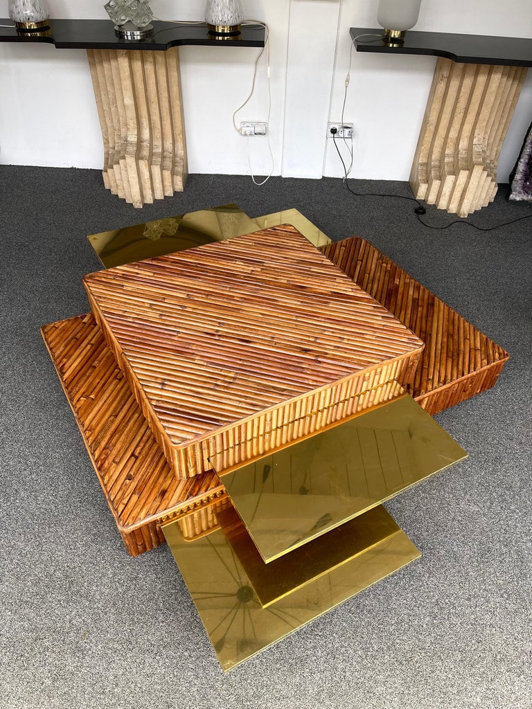 Coffee Table Rattan Malacca and Brass by Ferdinando Loffredo, Italy ...