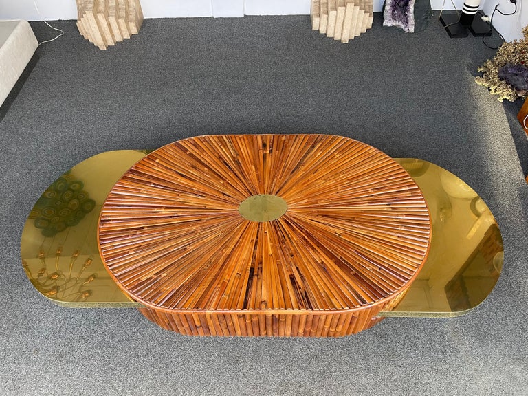 Coffee Table Rattan Malacca and Brass by Ferdinando Loffredo, Italy ...