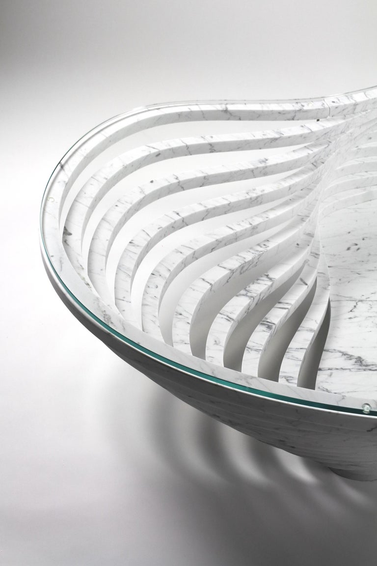 Coffee Cocktail Center Table White Marble Glass Crystal Top Collectible ...