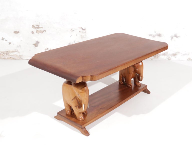 Coffee Table Side Table Mahogany Elephants Art Deco For Sale at 1stDibs