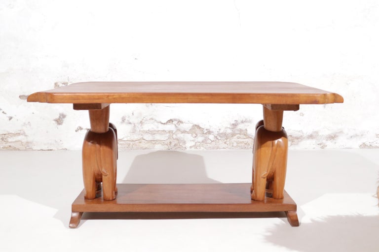 Coffee Table Side Table Mahogany Elephants Art Deco For Sale at 1stDibs