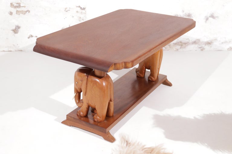 Coffee Table Side Table Mahogany Elephants Art Deco For Sale at 1stDibs